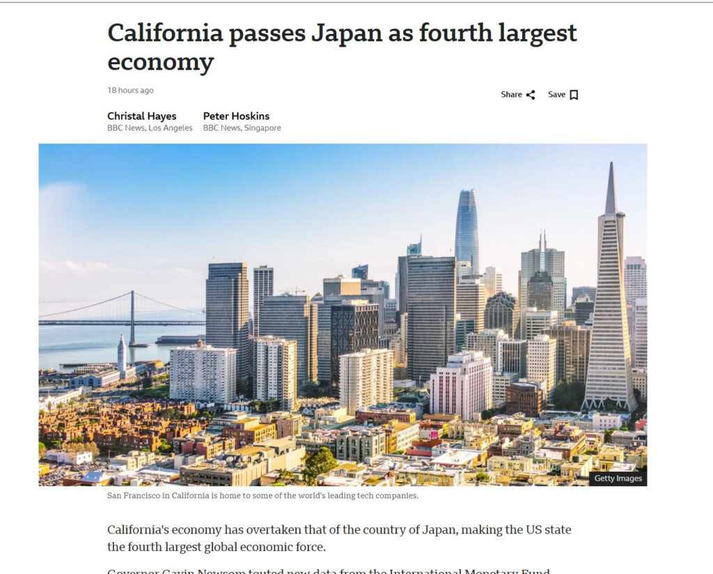 韓国人「カリフォルニア州、日本抜いて世界GDP4位達成www」 - 保守JAPAN